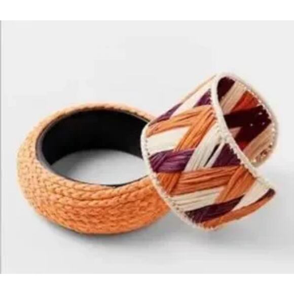 Zara | Jewelry | Nwt Zara Natural Rafia Two Piece Bangle Cuff Bracelet ...
